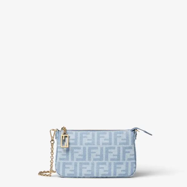 Fendi Tube Pouch Light Blue Ff Denim Pouch